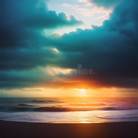 Beautiful Scenic Sunset At The Ocean Generative Ai Stock Illustration Illustration Of Ocean