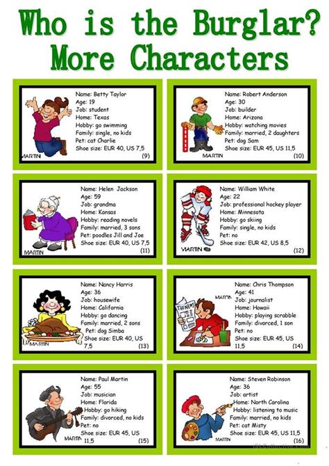Who Is The Burglar 30 Conversation Cards Roleplay Class And