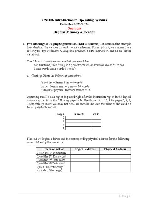 Tutorial 07 CS2106 Introduction To Operating Systems Semester 202 3