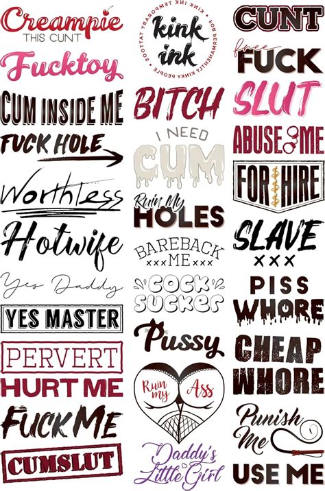 Kink Ink 30 X Hardcore Words And Phrases Temporary Tattoo Kinky