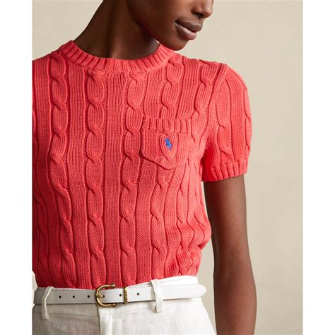 Polo Ralph Lauren Cotton Cable Knit Short Sleeve Sweater Lyst