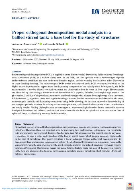 Pdf Proper Orthogonal Decomposition Modal Analysis In A Baffled Stirred Tank A Base Tool For