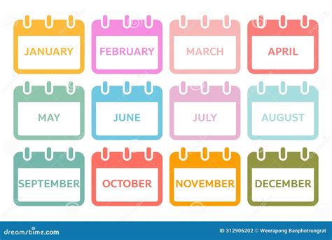 Months Of Year In The Yearly Calendar Date And Time Calendar Stock Vector Illustration Of