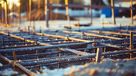 Metal Rebar Framework On A Construction Site At Sunset Embodying The Strength And Foundation