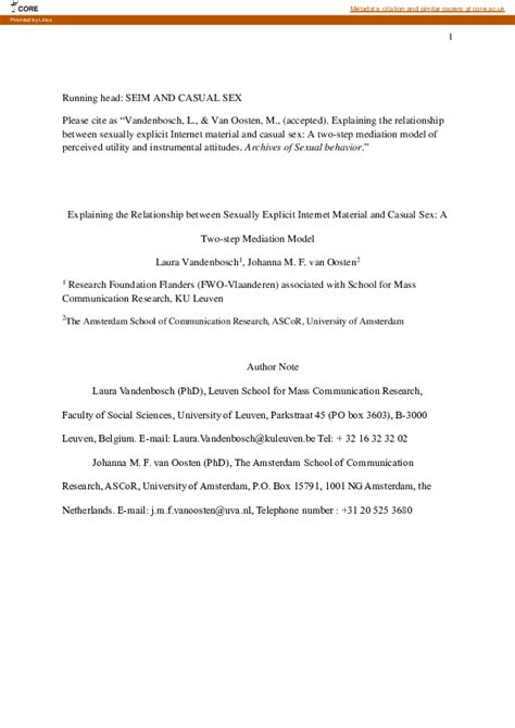 Pdf Explaining The Relationship Between Sexually Explicit Internet Material And Casual Sex A