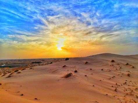 Sunset And Sand Dunes In Desert Of Algeria Stock Image Image Of Gold