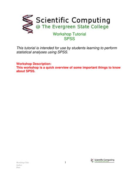 Workshop Tutorial SPSS