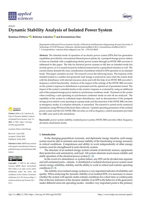 PDF Dynamic Stability Analysis Of Isolated Power System
