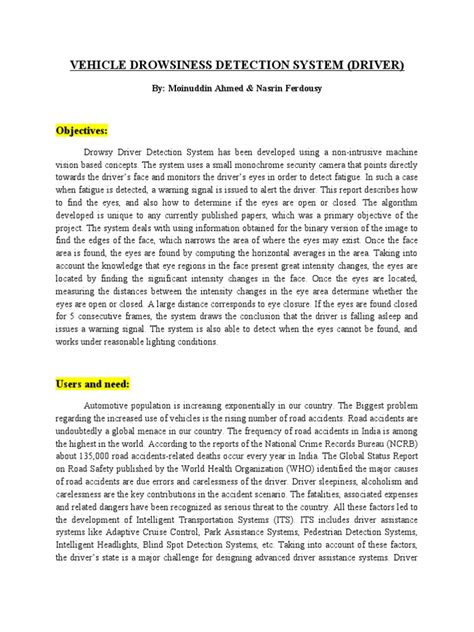 Synopsis Of Drowsiness Detection System Pdf Traffic Collision Computer Engineering