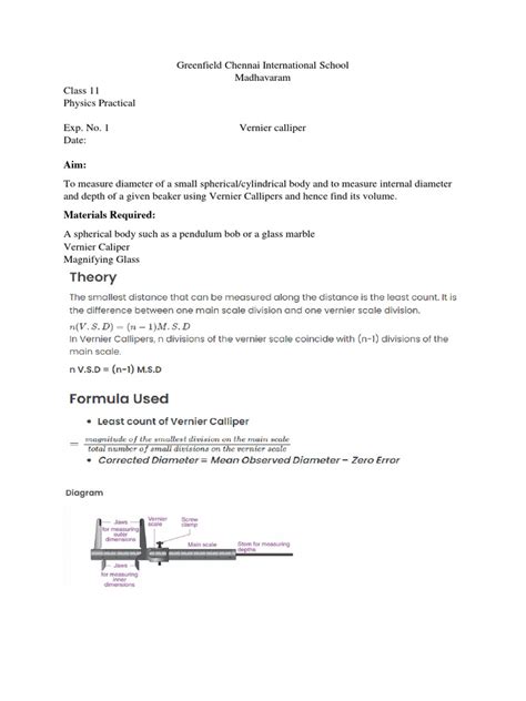 Class 11 Phy Exp No 1 And 2 Record Notes Pdf Metrology