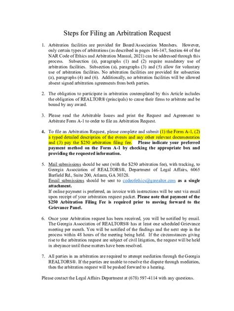 Fillable Online Steps For Filing An Arbitration Request Fax Email Print