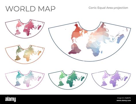 Low Poly World Map Set Albers Conic Equal Area Projection Collection