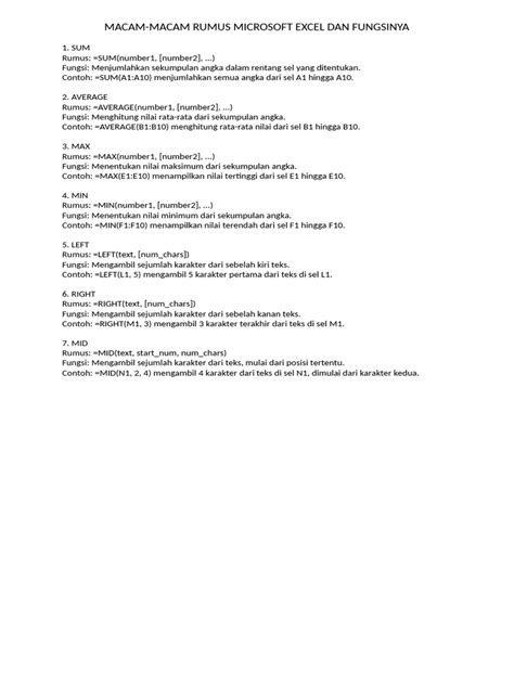 Macam Rumus Excel Pdf