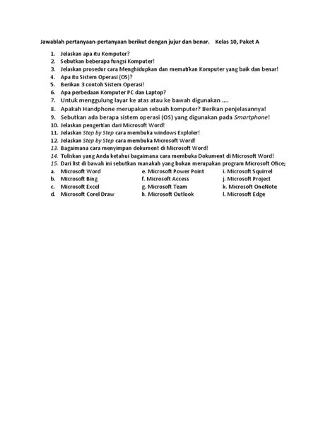 Pas Informatika Kelas 10 Paket A Pdf