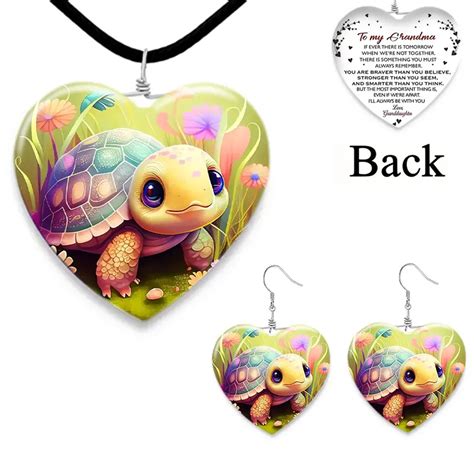 3pcs 귀걸이 플러스 목걸이 귀여운 쥬얼리 세트 유행 하트 모양 거북이 패턴 일치 매일 의상 십대를위한 완 Temu