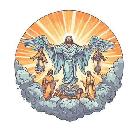Ascension Clipart Jésus Est Au Sommet Des Nuages Avec Dautres Anges