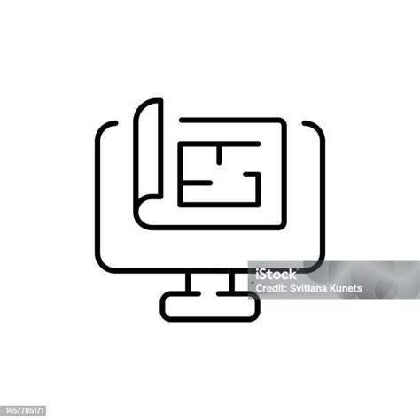 전자 문서 줄 아이콘이 있는 컴퓨터 모니터 Pc 문서 선언 계약 계약 비즈니스 투자 데이터 분석 사업 개념입니다 벡터 검은 선 아이콘입니다 0명에 대한 스톡 벡터 아트 및