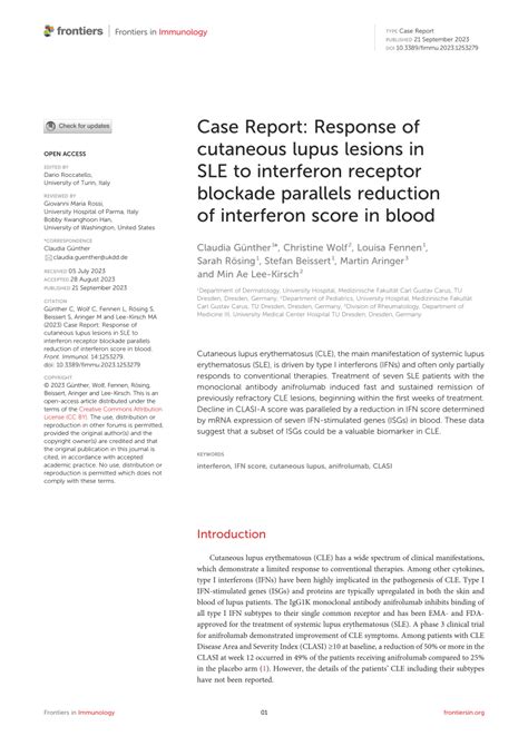 Pdf Case Report Response Of Cutaneous Lupus Lesions In Sle To Interferon Receptor Blockade