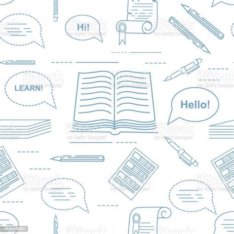 Seamless Pattern Outline Style English Language Courses Icons Online
