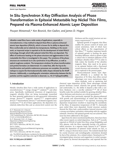 Pdf In Situ Synchrotron X Ray Diffraction Analysis Of Phase
