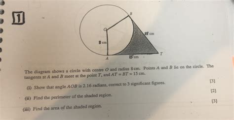Solved The Diagram Shows A Circle With Centre O And Radius Cm Points A And B Lic On The