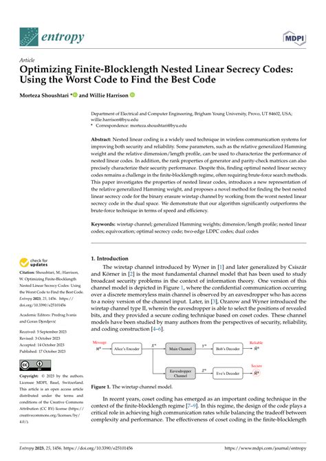 Pdf Optimizing Finite Blocklength Nested Linear Secrecy Codes Using The Worst Code To Find