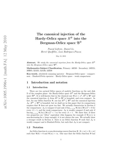 Pdf The Canonical Injection Of The Hardy Orlicz Space Hpsi Into
