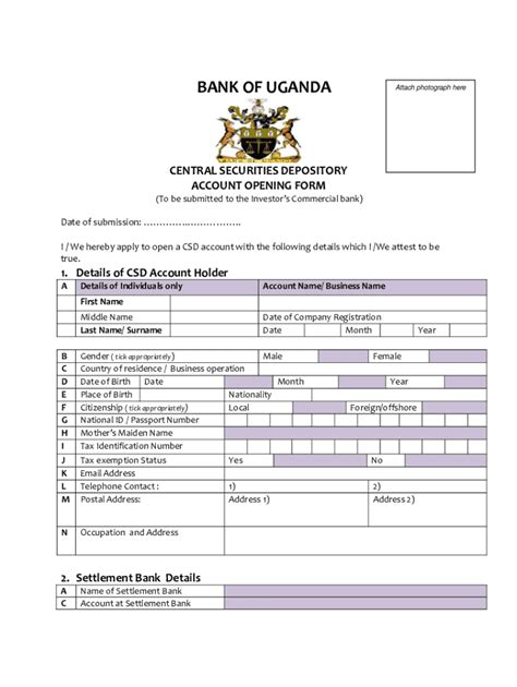 Fillable Online Csd Account Opening Form Bank Of Uganda Fax Email Print Pdffiller