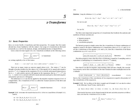 Pdf Z Transforms Handout Examles