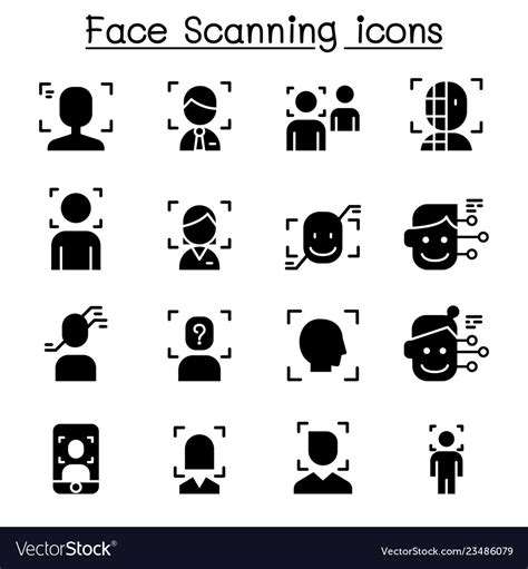 Face Detection Recognition And Scanning Icon Set Vector Image