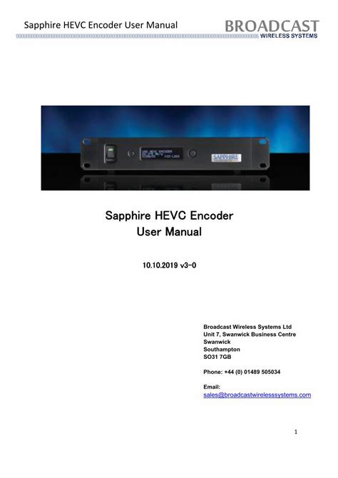 PDF Sapphire HEVC Encoder User Manual V Sapphire HEVC Encoder User Manual Introduction To