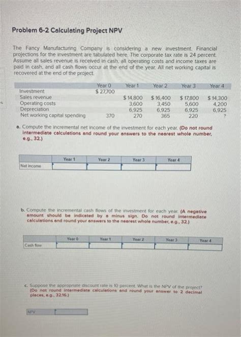 Solved Problem Calculating Project NPV The Fancy Chegg Com