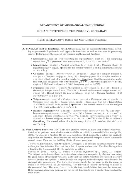 Matlab Practice Tutorial Pdf Trigonometric Functions Control Flow