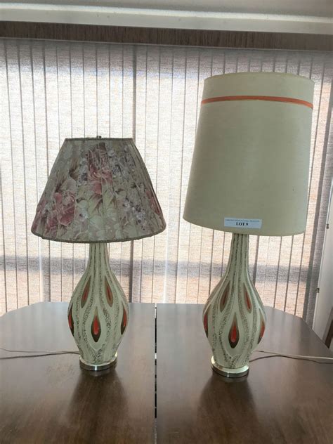 Two Orange And Ivory Mid Century Modern Table Lams Beck Auctions Inc