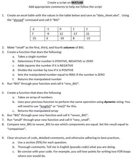 Solved Create A Script On Matlab Add Appropriate Comments To