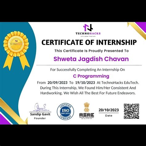 I Have Got The Certificate Of Internship From Technohacks Edutech