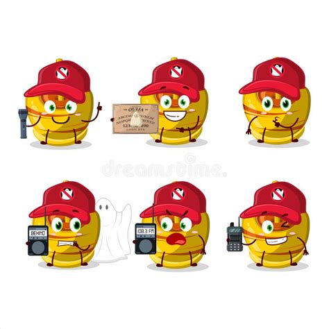 Ghost Hunter Cartoon Yellow Sugar Candy Character Using Camera Stock