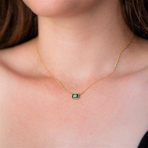 Emerald Necklace Silver Emerald Pendant Emerald Cut Necklace Dainty