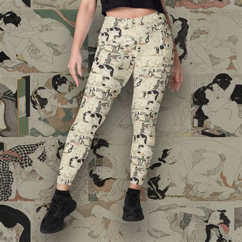 Katsushika Hokusai Erotic Art Recycled Leggings With Pockets All Over