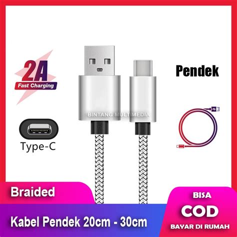 Jual Kabel Usb Type C Pendek Tipe C Fast Charging Kabel Charger Power Bank Quick Charge Braided