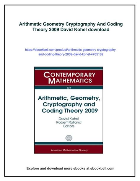 Arithmetic Geometry Cryptography And Coding Theory 2009 David Kohel Pdf