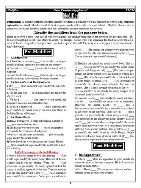 Pre Modifier Pdf Adjective Verb
