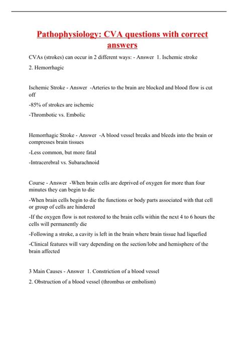 Pathophysiology Cva Questions With Correct Answers Pathophysiology Cva Stuvia Us