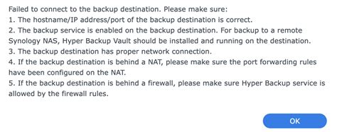 Hyper Backup Shows Failed To Connect To The Backup Destination When Trying To Back Up Remotely
