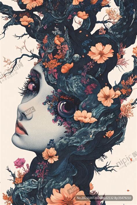 Ai创作图装饰感插画 欧美花 欧美花卉 刺桐花女插画 欧美古风装饰画 插画数码印花 美女创意插画 欧美大花 木棉花美女插画 古典风格女人花插画 美艳剪切绘画 意境印花插画 插画装饰画海报 唯美