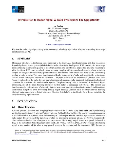 Introduction To Radar Signal And Data Processing The Opportunity Docslib