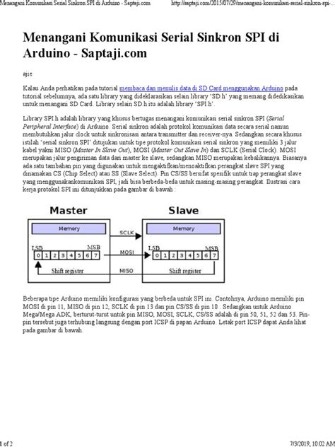 Menangani Komunikasi Serial Sinkron Spi Di Arduino Pdf Pdf