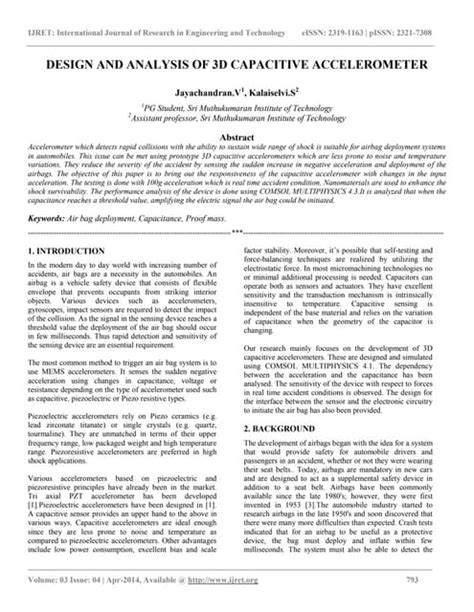 Design And Analysis Of 3 D Capacitive Accelerometer Pdf