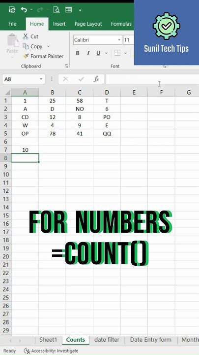 Count Numbers And Text In Excel Excel Exceltips Lifehacks Exceltutorial Formulas Youtube