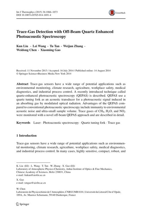 Pdf Trace Gas Detection With Off Beam Quartz Enhanced Photoacoustic Spectroscopy